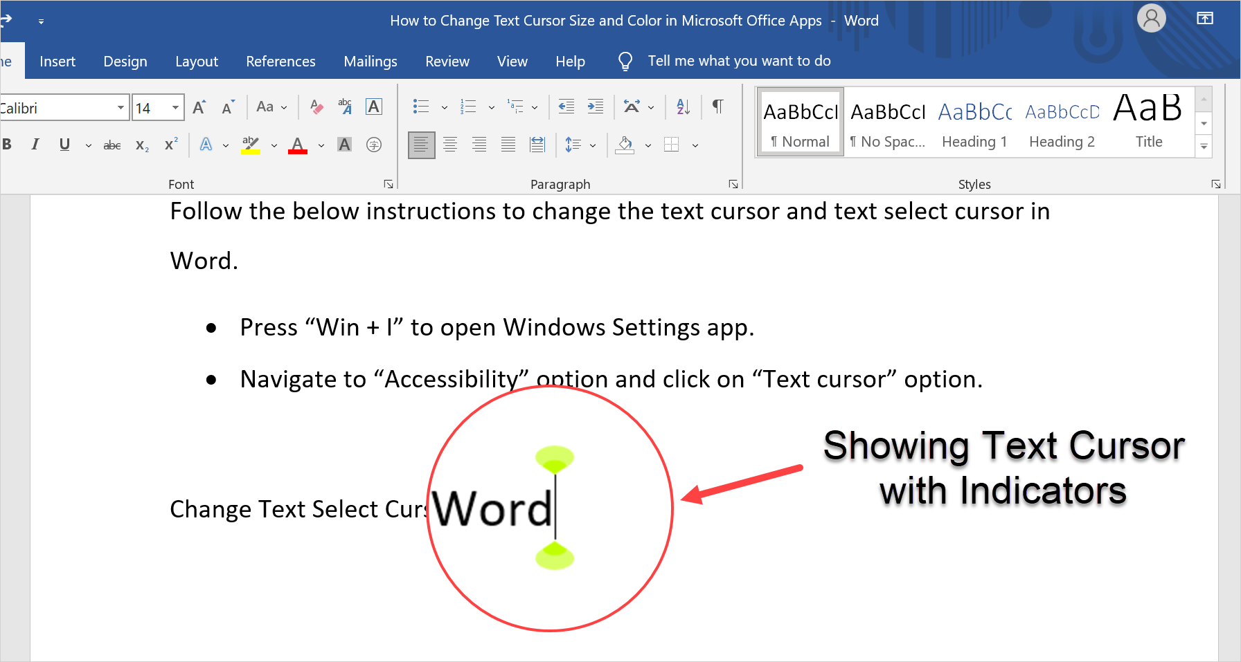 Hoe Wijzig Ik De Grootte En Kleur Van De Tekstcursor In Microsoft Word 